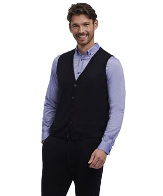 Falke Herren Strickjacke Basic New Merino Gilet M Ve Wolle weich elegant klassisch f&uuml;r Business und Freizeit 1 St&uuml;ck, Schwarz Black 3000, L