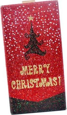 Hemobllo Paquet &agrave; Bandouli&egrave;re de Soir&eacute;e Orn&eacute; de Cristaux Motif Sapin de No&euml;l Petit Paquet Carr&eacute; en PVC L&eacute;ger et Compact pour F&ecirc;tes Shopping et Sorties Quotidie