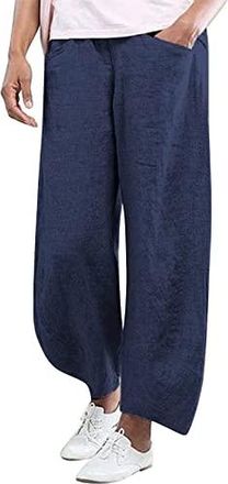 Generic Pantalon L&eacute;ger Femme Fluide Pantacourt &Eacute;t&eacute; Femmes Couleur Unie Coton Lin &Eacute;lastique Pantalons Longs Plage Loisirs Pantalons Large Pantalon Yoga Femme B