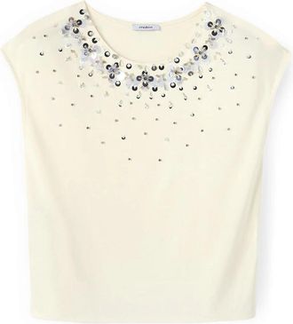 Motivi Femme, Blouses et Chemises, Blanc, Taille: 40 FR T-shirt avec broderie de sequins