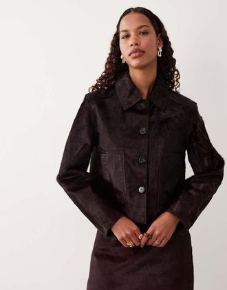 Mango Veste densemble en cuir - Bordeaux-Rouge