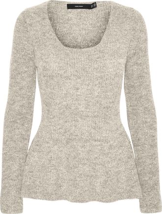 Vero Moda Damen Vmdesma Ls U-Neck Peplum Pullover Ga Boo Strickpullover, Birch/Detail:Melange, M