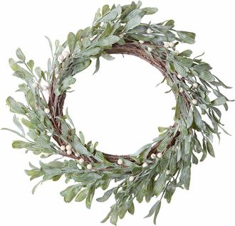 Loberon Kranz Cunnig, Naturgetreue Kunstmistelzweige, Robust & Langlebig, Dekoobjekt, T&uuml;rkranz, Dekoration, Eisen, Kiefernholz, gr&uuml;n