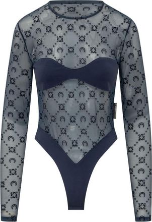 Marine Serre Femme, Tops, Bleu, Taille: 40 FR Monogram Mesh Flock Bodysuit Top