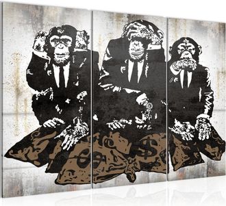 Runa Art Wandbilder Street Art Affen Bild XXL Loft Wohnzimmer Grau Duke of Lancaster UK 120 x 80 cm 3 Teilig 037031a