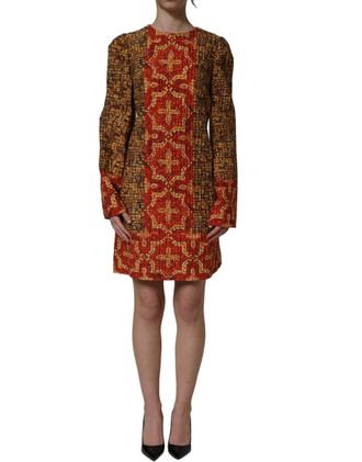 Dolce & Gabbana Womens Multicolor Mosaic Long Sleeves Mini Dress Wool Nylon