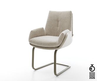 DELIFE Freischwinger Clea-Flex Webstoff Soft Beige Freischwinger flach Effektfinish Titan, Esszimmerst&uuml;hle