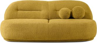 Konsimo Sofa Malve Bequeme 3-Sitzer Couch in Boucl&eacute;-Stoff, Japandi-Stil 2 Dekokissen in Kugelform, Chenille-Stoff, Weiche Sitzfl&auml;che (Gelb, Sofa 190x80x90)