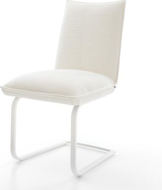 DELIFE Freischwinger Lelio-Flex Bouclé Soft Beige Freischwinger flach Weiß Taschenfederkern, Esszimmerstühle