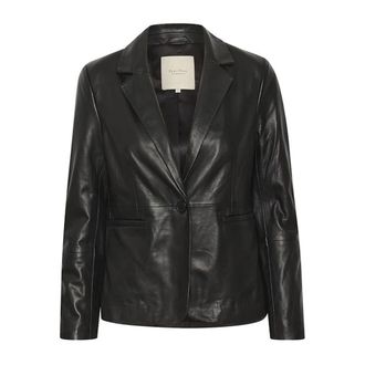 Part Two Schwarze Lederjacke mit Kragen - - Jackets - Damen - Schwarzk - XS
