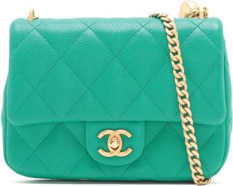 Chanel 2021-2025 mini Sweetheart Flap Umhängetasche aus gestepptem Kaviarleder - Grün