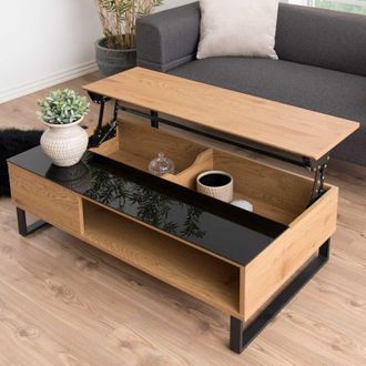 ACTONA Actona - Table basse plateau relevable 110x60x35-55 cm naturel et noir - yoyce