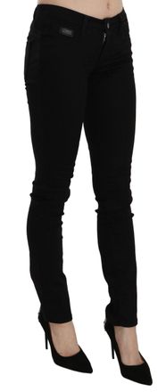 Costume National Womens Black Sequined Mid Waist Slim Fit Denim Jeans Cotton Clothing