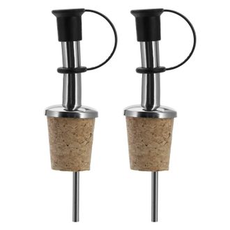 Westmark 2 Spirituosen-/Öl-/Essig-Ausgießer für Flaschen, mit Schlaufenkäppchen, mit Luftröhrchen, Metall/rostfreier Edelstahl, Naturkorken, Inox Standard, Sil
