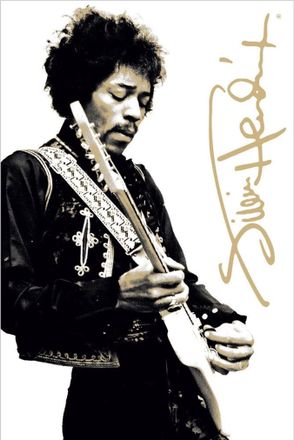Buyartforless BUY ART FOR LESS Jimi Hendrix Poster mit Gitarre, 91 x 61 cm, Schwarz/Weiß