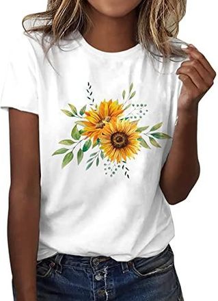 Generic T-shirt imprim&eacute; ample &agrave; manches courtes et col rond pour femme, blanc, XXL