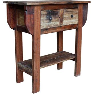 vidaXL Vidaxl - Table console en bois de r&eacute;cup&eacute;ration massif 80x35x80 cm - 2 tiroirs et 1 &eacute;tag&egrave;re - Style vintage unique