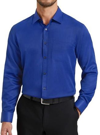 Hisdern Chemise Homme Manches Longues en Coton Chemises Bleu Roi Hommes Habillée Regular Fit Formelle Unie Boutonnées Mariage avec Poche 2XL