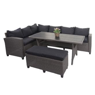 Mendler Poly Rattan Garnitur HWC-E96, Garten-/Lounge-Set Sitzgruppe, Spun Poly halbrundes Rattan - grau, Kissen anthrazit