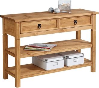 IDIMEX Table console en pin tequila style mexicain, 1 tiroir et 2 étagères, finition teintée/cirée
