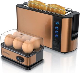 Arendo Arendo Fr&uuml;hst&uuml;cks-Set 2-teilig, 6er Eierkocher SIXCOOK, 2-Scheiben Langschlitz Toaster, Kupfer