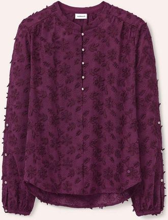 Walbusch Langarmbluse Damen Bluse mit Bl&uuml;tenstickerei Stehkragen Langarm, pflegeleicht, atmungsaktiv