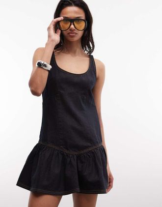 Collusion Kleid im Stil der 90er in dunkler, marineblauer Waschung mit tiefer Taille-Navy