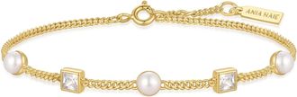 Ania Haie Armband - 925er Sterlingsilber Cube and Pearl - Gr. ONESIZE - in Gold - f&uuml;r Damen