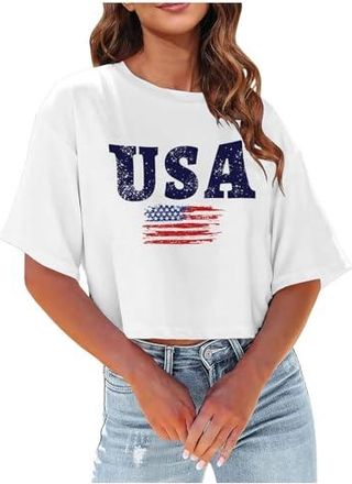 Generic Hauts courts d&eacute;t&eacute; pour femmes 2025 &agrave; manches courtes d&eacute;contract&eacute;s et amples - Coupe ample - Tendance - Col rond - Demi-chemises habill&eacute;es pour sortir 