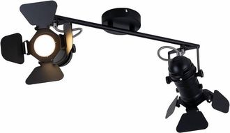 Globo Lighting Plafonnier spot noir barre 2 spots plafonnier orientable set de film effet lumineux, métal, 2x douilles GU10, LxH 54x26,5 cm