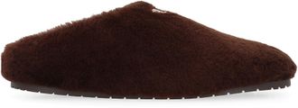 Prada Womens Sheepskin Mules Dark Brown Lamb Slippers Flat Shoes