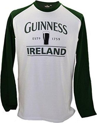 Guinness T-shirt blanc &agrave; manches longues Guinness avec pinte et inscription Guinness Ireland, manches vertes
