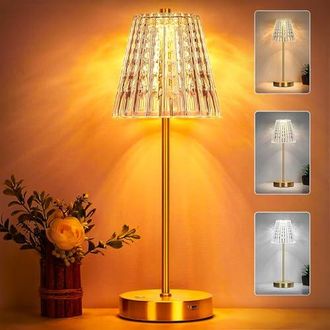 Lixada Lixada Lampe de table en cristal sans fil - Style vintage - Avec 3 couleurs - Lampe tactile LED - Fonctionne sur batterie - Intensit&eacute; variable - Id&eacute;al