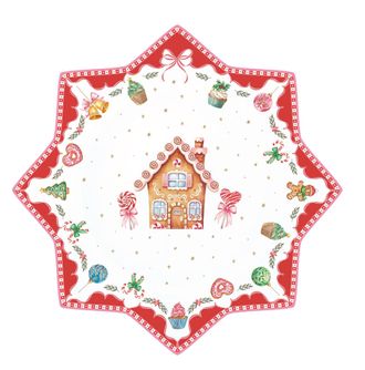Easy Life Sweet Christmas Kuchenplatte, Porzellan, 32 cm, Weihnachtliches Design mit Lebkuchenhaus und Festlichen Motiven