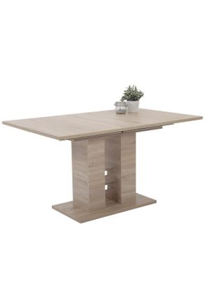 CARRYHOME Esstisch, Sonoma Eiche, Holzwerkstoff, rechteckig, Säule, Bodenplatte, 90x76x140-220 cm, ausziehbar, Esszimmer, Tische, Esstische