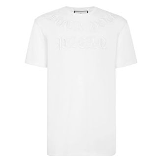 Philipp Plein Homme, Tops, Blanc, Taille: XS T-Shirt Col Rond Gothique