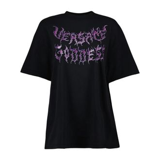 Versace G&ouml;ttinnen-Print Oversized Kurzarm T-Shirt - - Tops - Damen - Schwarzk - S