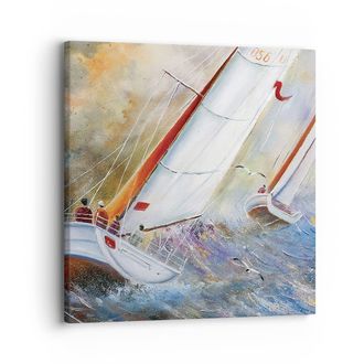 Arttor Bilder auf Leinwand Segelboot Bild Regatta Leinwandbild 30x30cm Wandbilder Dekoration Wohnzimmer Schlafzimmer K&uuml;che Deko Klein Wanddeko Bild Wand Kuns