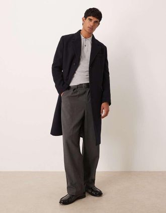 Mango Longline-Mantel aus Wollmix in Marineblau