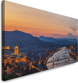 Paul Sinus Art GmbH Skyline von Budapest 120x 50cm Panorama Leinwand Bild XXL Format Wandbilder Wohnzimmer Wohnung Deko Kunstdrucke