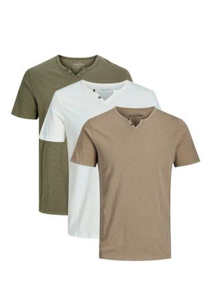 Jack & Jones T-Shirt 3er Pack Split (Spar-Set, 3-tlg) T-Shirt - Baumwolle - Atmungsaktiv - Aus hochwertigem Slub-Gewebe