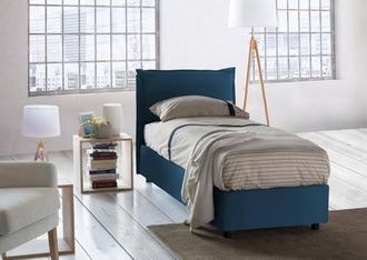 Talamo Italia Zusanne Einzelbett, Bettkasten mit Stoffbezug, 100 % Made in Italy, &Ouml;ffnung vorne, geeignet f&uuml;r Matratze 90 x 190 cm, Blau