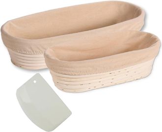 KESPER | Gärkörbchen Set Oval mit Teigschaber, Material: Rattan, Textilfutter (abnehmbar), Maße: 28 & 35 x 15 x 8 cm Höhe | für ca. 1 bis 3 Pfund Teig | so g