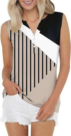 Generic Débardeur Femme Haut Chic Élégant T-Shirt à Rayures sans Manches Camisole Sexy Tunique Mer Plage Eté Couleur Unie Top