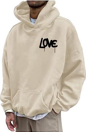 Generic Pull à capuche oversize pour homme - Sweat à capuche en polaire - Style décontracté - Fitness - Entraînement basique, beige, XXXL