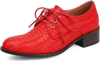 Generic Mocassins &agrave; lacets tress&eacute;s &agrave; bout rond pour femme - Style r&eacute;tro britannique - Chaussures Oxford l&eacute;g&egrave;res, Rouge, 38.5 EU