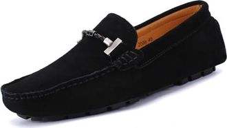 Dadawen Hommes Daim Penny Loafers Confort Chaussures de Conduite Mocassin Slippers Chaussures de Décontractées - Noir 49