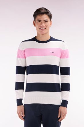 Eden Park Pull Col Rond Cercl&eacute; En Coton Blanc Et Marine