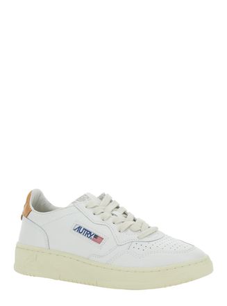 Autry Womens White Low Top Sneakers With Logo Patch Cow Leather Trainers