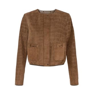 Elisabetta Franchi Wildlederjacke mit Alligator-Print - - Jackets - Damen - Braun - S